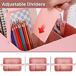 LAFARA Multipurpose Caddy Organizer, Portable Art Caddy with Handle and Adjustable Divider, Plastic Craft Caddy （Pink+Blue）