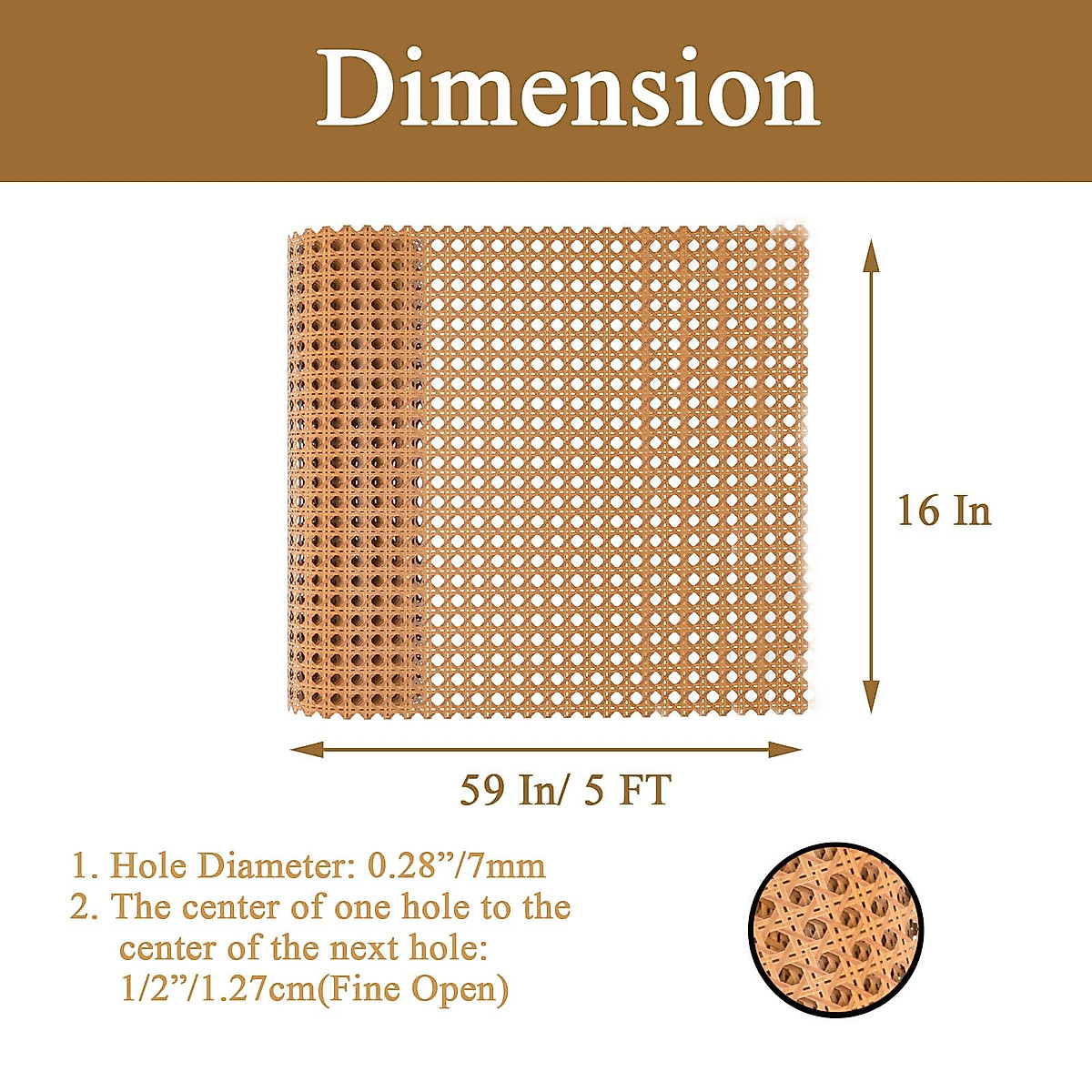 16" x5FT Plastic Rattan Cane Webbing, Woven Open Mesh Cane Net Roll for DIY Caning Furniture Decor Projects: Chair, Cabinet, Ceiling and Door(59x16 in)