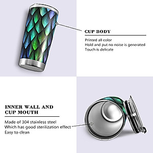 Yasala Tumbler Dragon Scales Dino Skin Insulated Office Coffee Cup Back to School Beverage Container Travel Mug with Straw and Lid Double Wall Stainless Steel 20oz