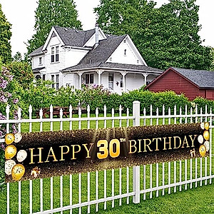 TZSS 30th Birthday Decorations for Men Women, Black and Gold Happy 30th Birthday Banner Yard Signs, 30th Birthday Indoor Outdoor Party Decorations（118" X 20"）