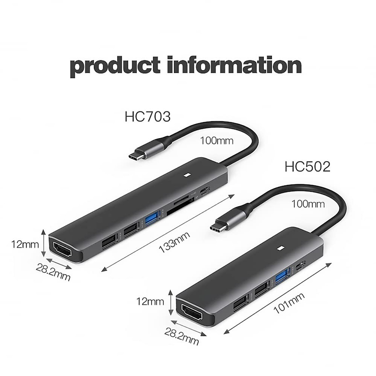 USB C Hub Multiport Adapter, USB 3.0 Aluminum Alloy Dongle USB-C Hub with 4K HD Output, USB 3.0/2.0 Ports,SD/TF Card Reader,100W PD Dock (for HC703)