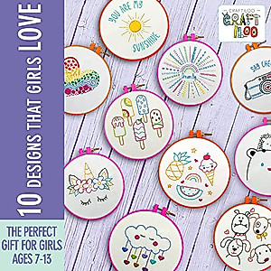 CRAFTILOO 10 Pre-Stamped Embroidery Patterns for Beginners Embroidery Kit for Kids Girls Needlepoint Kits for Beginners Cross Stitch Craft Sewing Perfect for Ages 7-13