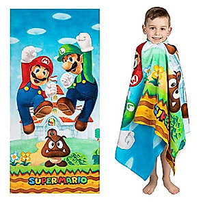 Super Mario "Official Nintendo" Kids Super Soft Cotton Bath/Pool/Beach Towel, 58 in x 28 in, By Franco