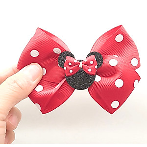 RCJERA Hair Clip, Baby Girl Mouse Ears Hair Bows Clips, 4pcs Polka Dot Hair Accessory for Baby Kids Girls Women, Mice Hair Accessories for Glitter Party Princess Decoration Cosplay