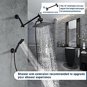 BRIGHT SHOWERS Rain Shower Head with Handheld Spray 5 ft. Shower Hose Combo Includes Wall Mount Suction Bracket 3-Way Water Diverter Mount (8 Inch Square, Oil Rubbed Bronze)