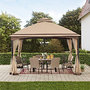 Sunjoy Pendleton 10.5 x 13 ft. 2-Tier Steel Gazebo, Tan & Brown