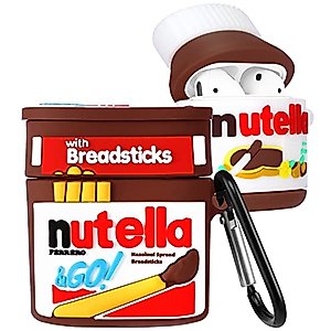 JoySolar 2 Packs for Airpod 1&2 Case Cute Cartoon 3D Soft Silicone Air Pods Funny Cover Kawaii Fun Cool Food Unique Shell Stylish Girls Kids Teens Women Cases for Airpods 1/2(Chocolate+Biscuits)