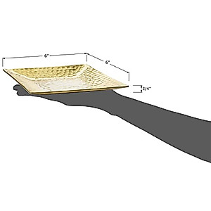 Red Co. Fancy Handcrafted Hammered Gilded Serving Tray, Square Centerpiece Platter, Gold Finish, Small Size, 6-inch