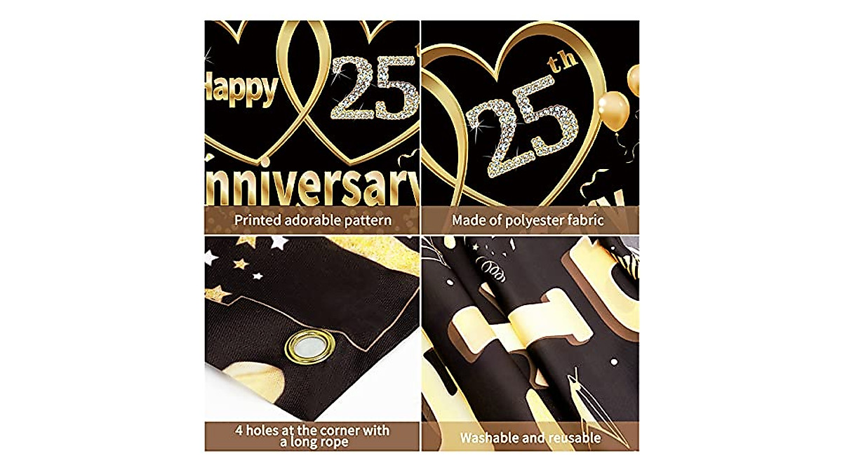 Happy 25th Anniversary Banner Backdrop for Elegant Celebrations