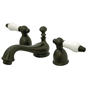 Kingston Brass KS3955PL Restoration Mini Widespread Lavatory Faucet with Porcelain Lever Handle, Oil Rubbed Bronze