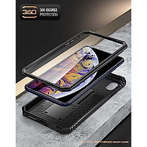 Poetic Revolution Series Case for iPhone Xs Max 6.5 inch, Full-Body Rugged Dual-Layer Shockproof Protective Cover with Kickstand and Built-in-Screen Protector, Black