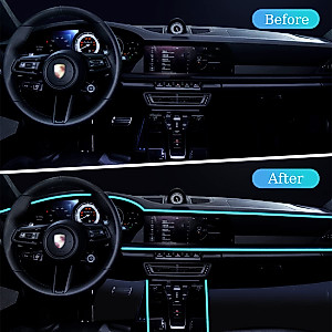 EL Wire Interior Car LED Strip Lights, USB Auto Neon Light Strip with Sewing Edge, 16FT Electroluminescent Car Ambient Lighting Kits with Fuse Protection, Car Accessories (Ice Blue/16FT)