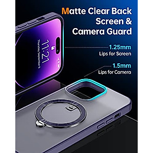 FACBINY Magnetic Kickstand Case Designed for iPhone 14 Pro Max [360° Rotatable Ring Stand Holder] [Compatible with MagSafe] [Military-Grade Protection] Translucent Shockproof Phone Case, Purple