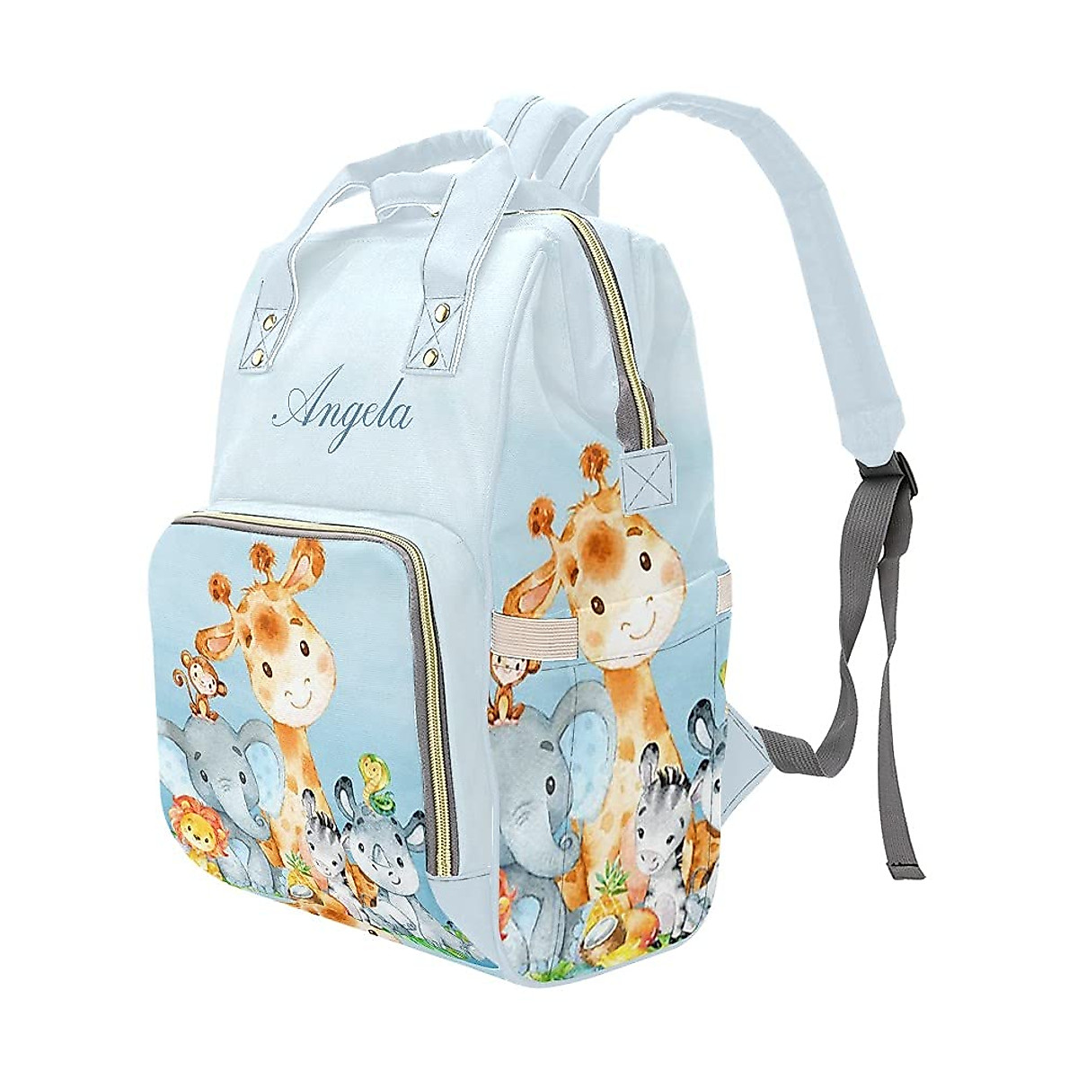Cute Safari Jungle Animals Diaper Bag Backpack with Name for Men Women Custom Nursing Baby Bags Shoulders Travel Bag Daypack