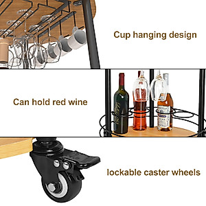 Small Bar Cart with Wheels, 2 Tier Serving Cart for Home Mobile Round Coffee Table Bearing 130 LBS Rolling Beverage Drink Cart, Coffee Corner Station with Wine Rack for Living Room Bedroom Office