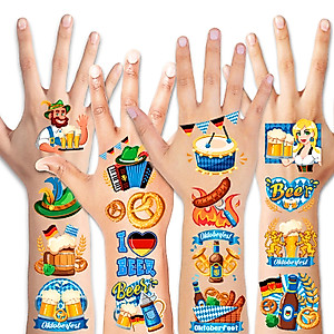 HOWAF 96pcs Oktoberfest Temporary Tattoos, Ein Prosit German Beer Festival Tattoo Stickers for Oktoberfest Party Decoration, Bavaria Flag Fake Tattoos for Oktoberfest Beer Festival Party Supplies