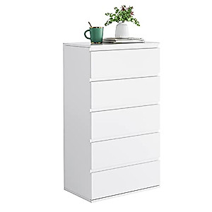 FOTOSOK 5 Drawer Dresser, Modern Storage Chest of Drawer with Large Storage Space, 23.6L x 15.7W x 39.4H Inch Bedroom Tall Nightstand Clothing Organizer Cabinet, White