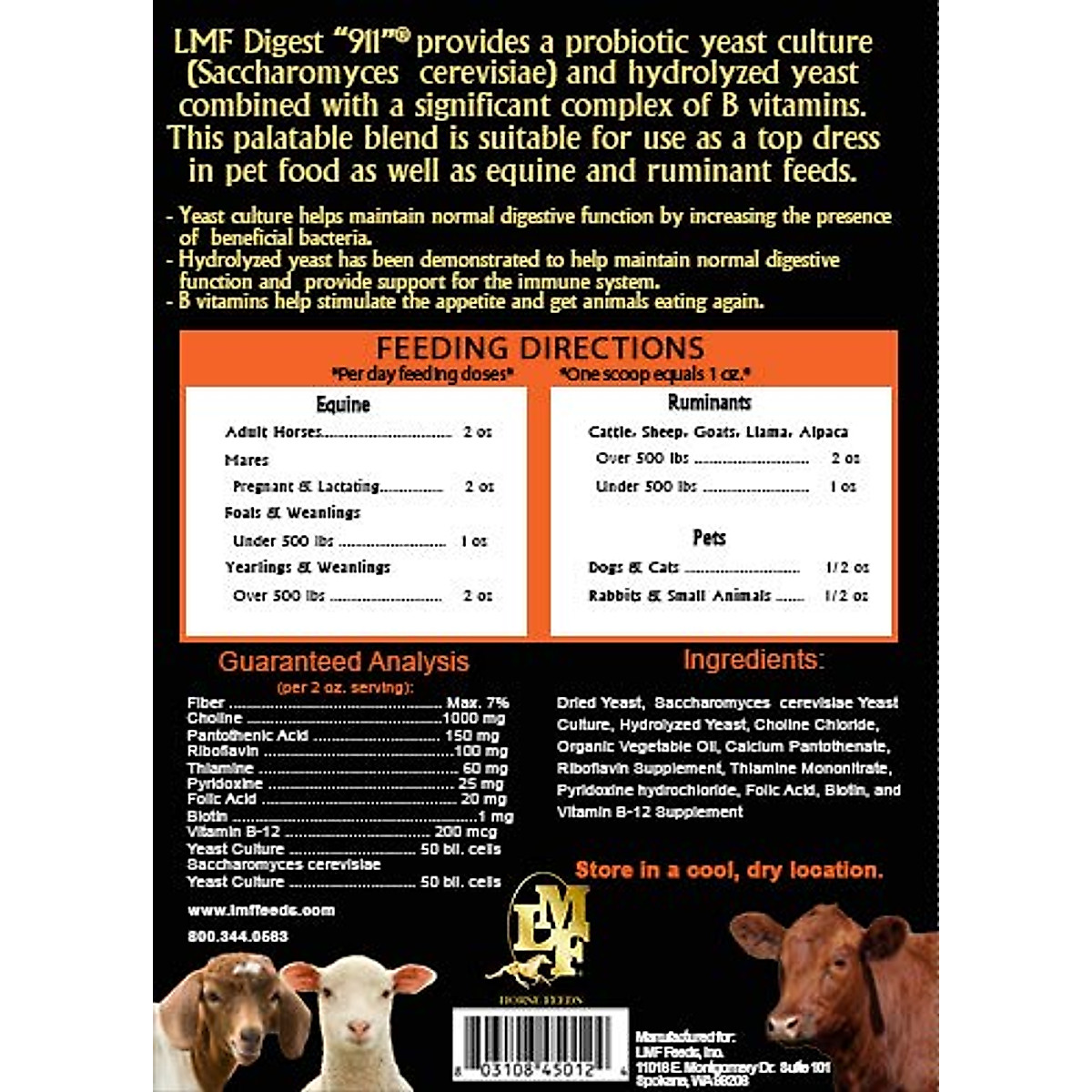 LMF Digest 911" 25 Pound prebiotic and probiotic Supplement for Horses, ruminants and Pets