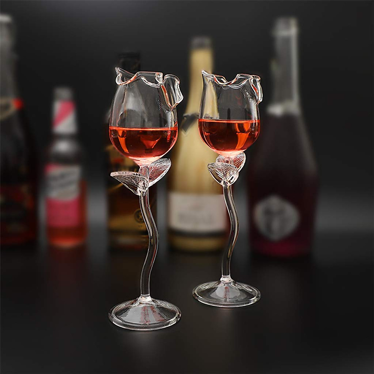 GQU Fancy Red Wine Goblet Wine Cocktail Glass 100ml Rose Flower Shape Wine Glass Party Barware Drinkware