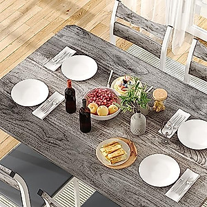 DKLGG Dining Table Set for 4, 43.3" Dining Room Table with 4 Upholstered PU Leather Chairs, Modern Wood Kitchen Table and Chairs Set, 5-Piece Dinette Set for Breakfast Nook, Small Places, Grey