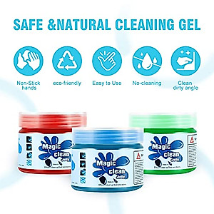 DNA MOTORING TOOLS-00149 Car (3 Pack) Cleaning Jelly Auto Detailing Tool Universal Clean Gel Auto Vent Air Interior Home & Office Electronics Keyboard Cleaner (3 Units),Blue+Red+Green