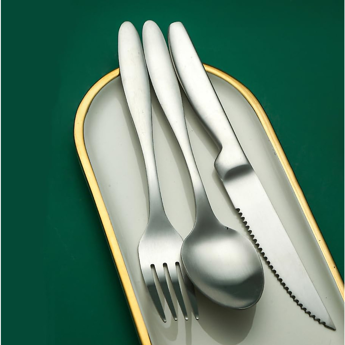 Silverware Set Flatware Matte Cutlery Utensil Solid Food-Grade Stainless Steel，Home Restaurant Hotel Small Business,Mirror Finish Tableware 60 Piece Service for 12