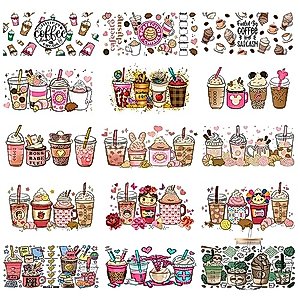 ArtCentury UV DTF Cup Wrap, 15 Sheets Cup Theme Rub on Transfers for Crafting 16OZ Libbey Glass Cups Wrap Transfer Stickers Decals Waterproof Crafts Vintage UV DTF Cup Wrap
