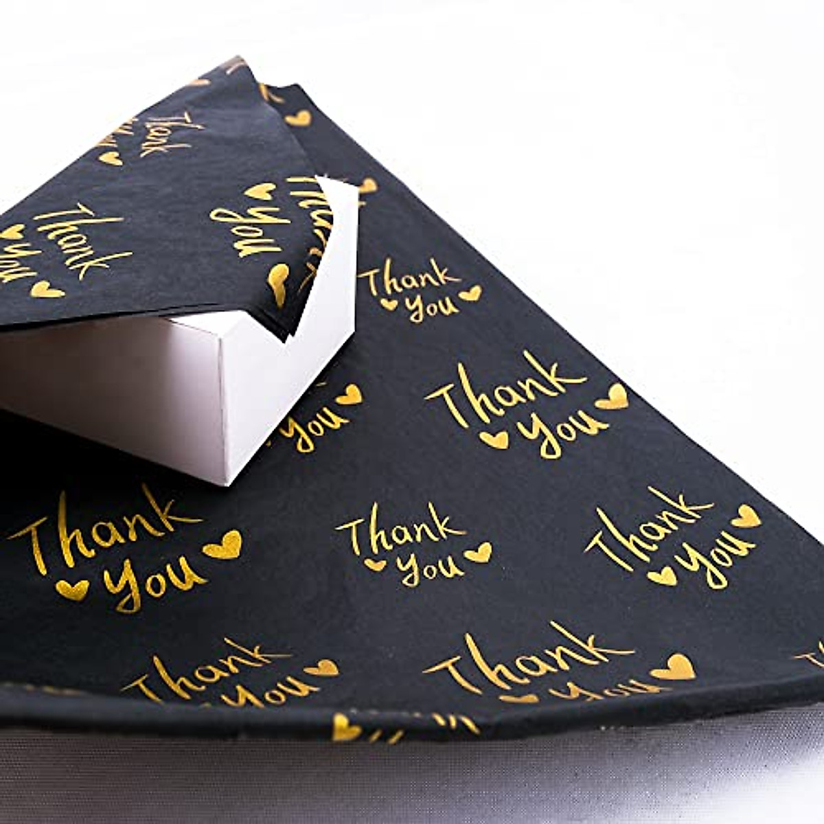 MR FIVE 100 Sheets Black with Gold Thank You Tissue Paper Bulk,20" x 14",Black Thank You Tissue Paper for Packaging,Gift Bags,Gold Tissue Paper for Weddings,Graduation,Birthday,Thanksgiving
