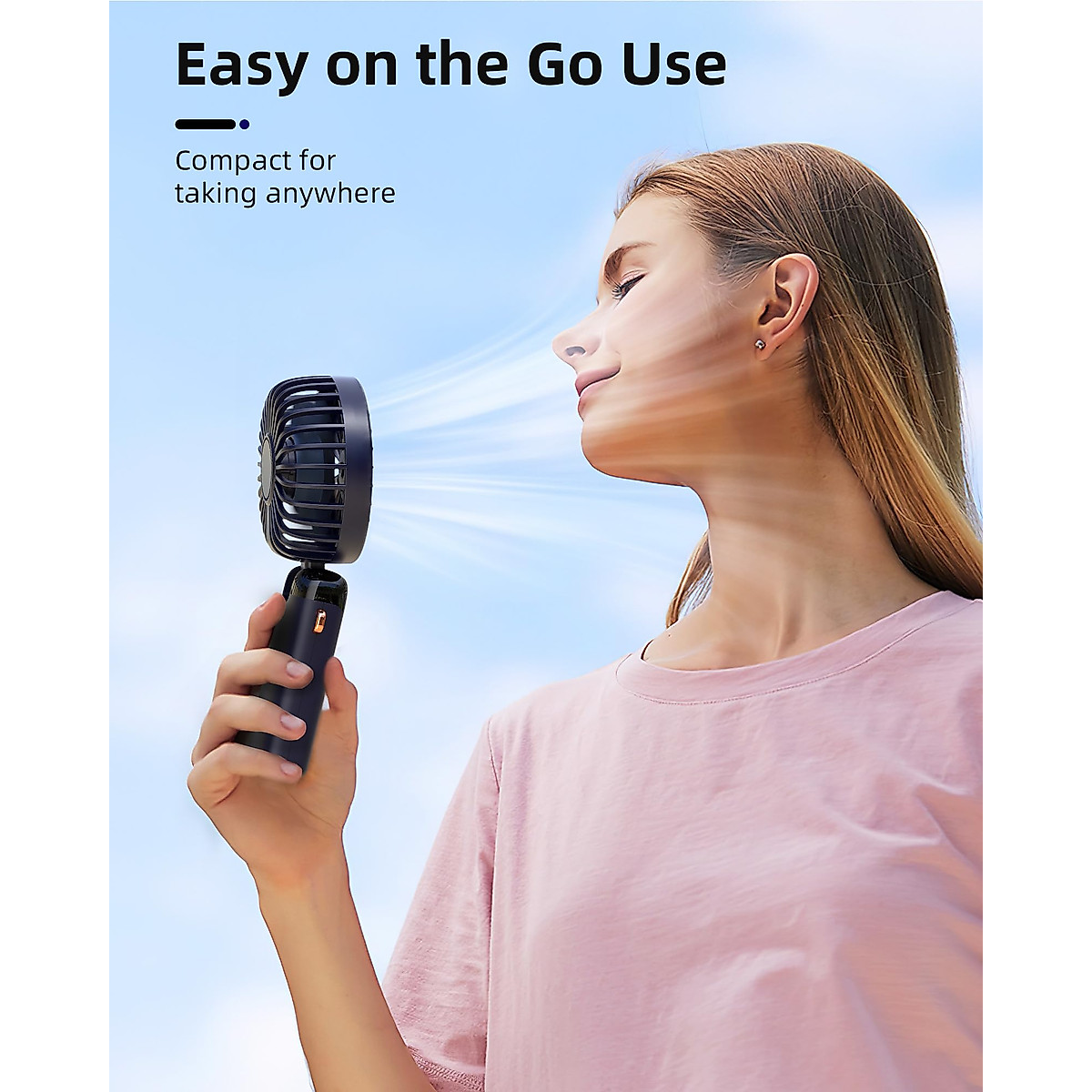 Koonie Portable Handheld Fan, Battery Operated Fan with Base, 8 Hours, Digital Display, 5 Speeds, 90° Ajustable, Rechargeable Mini Fan for Outdoor Indoor