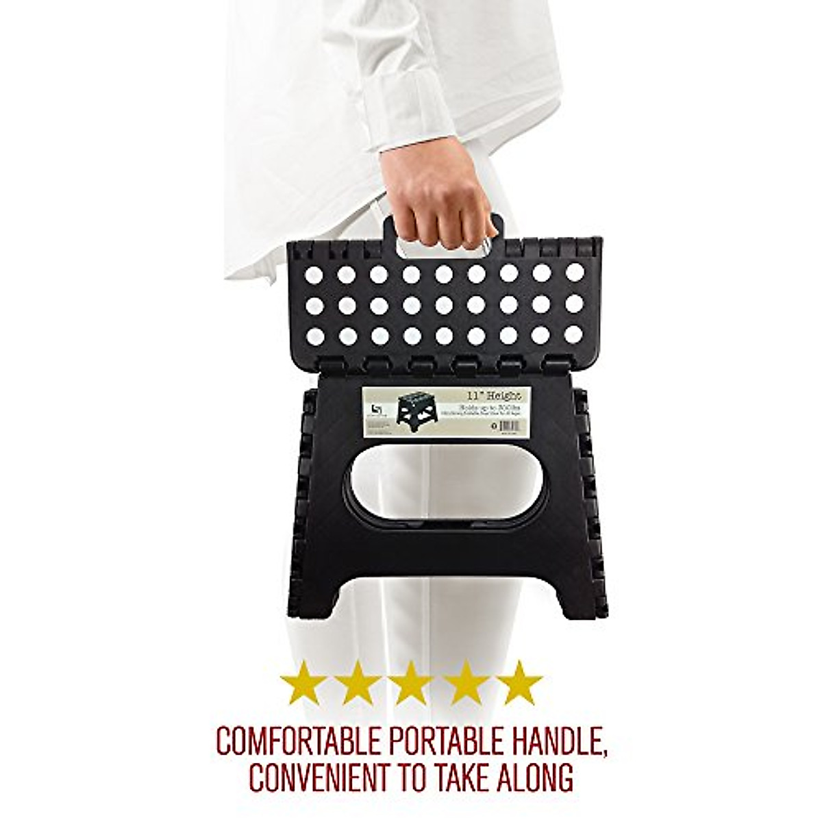 Spranster Super Strong Folding Step Stool - 11" - Sturdy Enough to Hold 300 Lb - Lightweight Foldable Step Stool for Adults and Kids - Opens with one Flip - Great for Kitchen, Bathroom and Bedroom