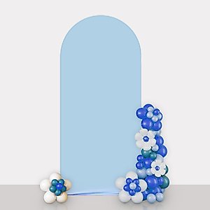AIBIIN 2.6x6ft Blue Arch Wall Backdrop Round Top Backdrop Cover Solid Color Round Top Arch Frame Cover 2-Sided Fit Backdrop Stand for Baby Shower Gender Reveal Wedding Birthday Snowflake Party Decor