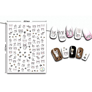 6 Sheets Cute Cat Nail Art Stickers Cartoon Nail Decals 3D Nail Art Supplies Self-Adhesive Cat Cartoon Designer Nail Stickers Manicure Tips Acrylic Nails Decoration Accessories for Women Kids Girls