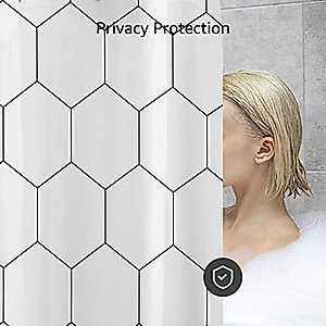 VEGA U Hexagon Fabric Shower Curtain for Bathroom, Modern Bath Decor with Hooks, Hotel Quality, 72x72 Inch