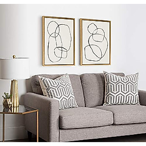 Kate and Laurel Sylvie Modern Circles and Going in Circles Framed Linen Textured Canvas Wall Art by Teju Reval, 2 Piece 18x24 Gold Abstract Wall Decor