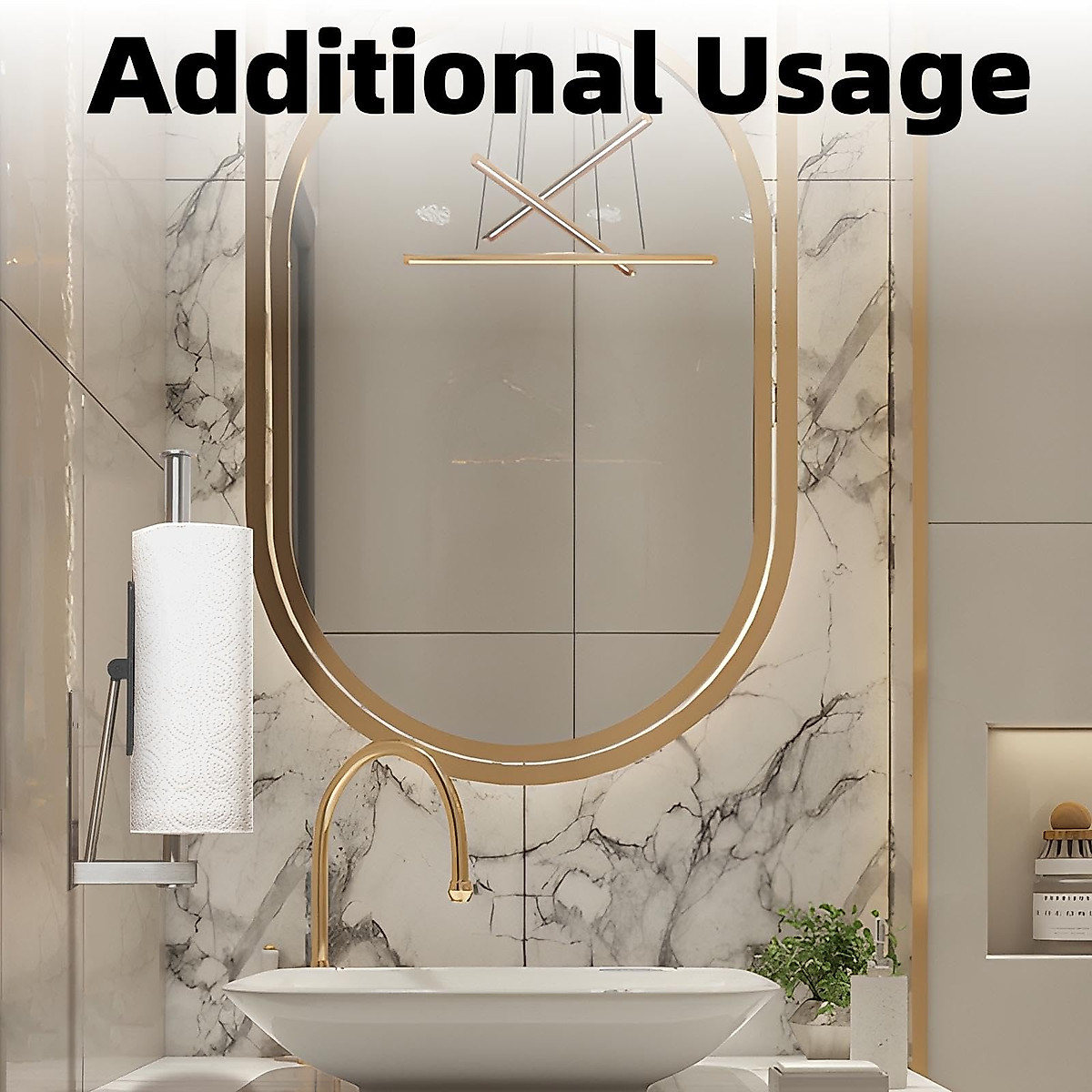 Kitchen Paper Towel Holder - One-Hand Tear Under Cabinet Stick-on Towel Rack for Hanging Paper - First Apartment Essentials Wall Mount Self Adhesive Stainless Steel Papertowel Rack, 1 Pack