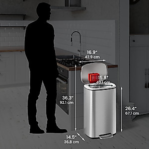 iTouchless SoftStep 13.2 Gallon Step Trash Can with Odor Filter System, Stainless Steel 50 Liter Pedal Garbage Bin for Kitchen, Home, Office, Silent and Gentle Lid Close