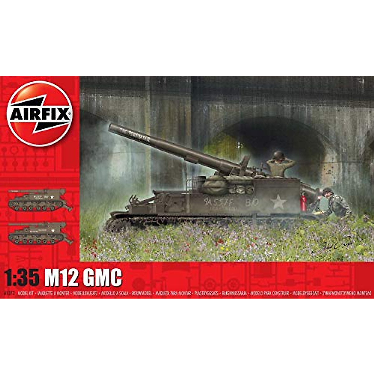 Airfix M12 GMC 1:35 WWII Military Tank Armor Plastic Model Kit A1372, Unpainted