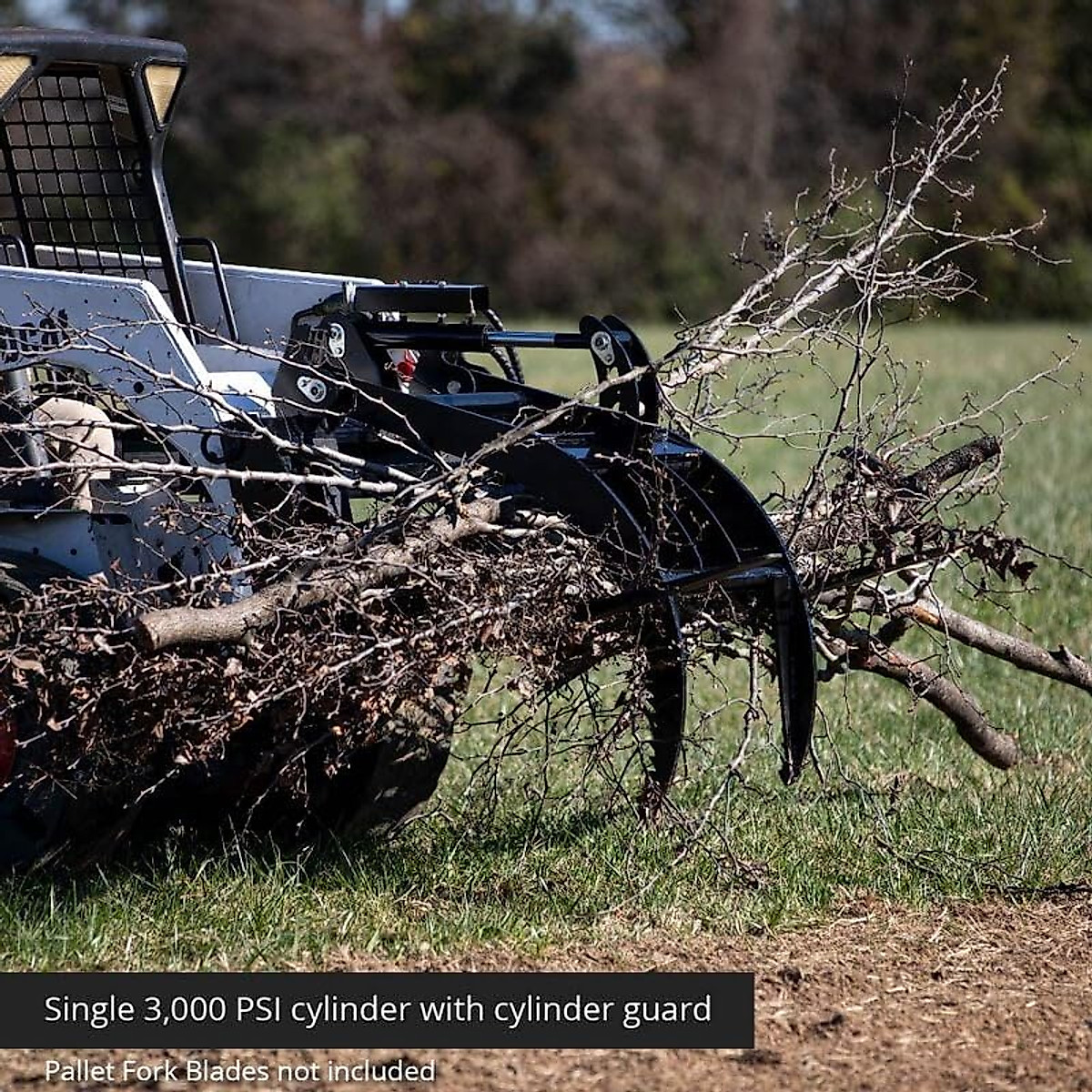 Titan Attachments Hydraulic Skid Steer Pallet Fork Grapple Attachment V2 with 36in Fork Blades, 1/2in Thick Steel Frame, Quick Tach Mounting System