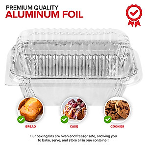 Stock Your Home Disposable Aluminum Mini Loaf Pans with Lids, 1 lb (50 Pack) New & Improved Plastic Dome Lid Foil Baking Tins, Tin Pans for Cake, Bread, Holiday Baked Goods Packaging