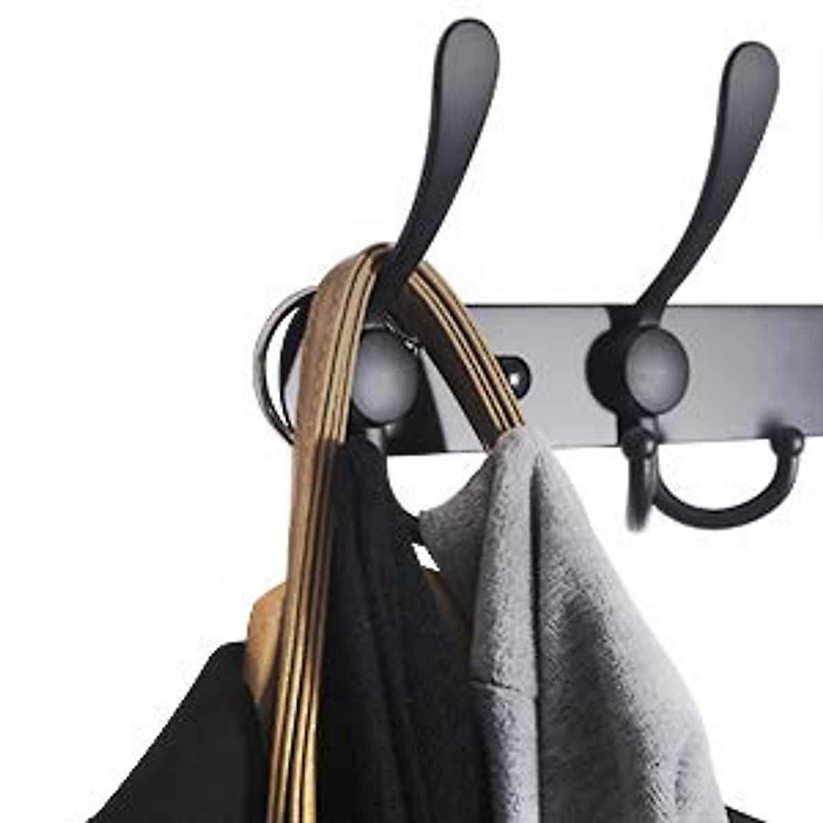 WEBI Coat Rack Wall Mount Long,8 Tri Hooks for Hanging Coats,30 inch Hook Rack,Hook Rail,Coat Hanger Wall Mount for Clothes,Jacket,Hats,Black,2 Packs