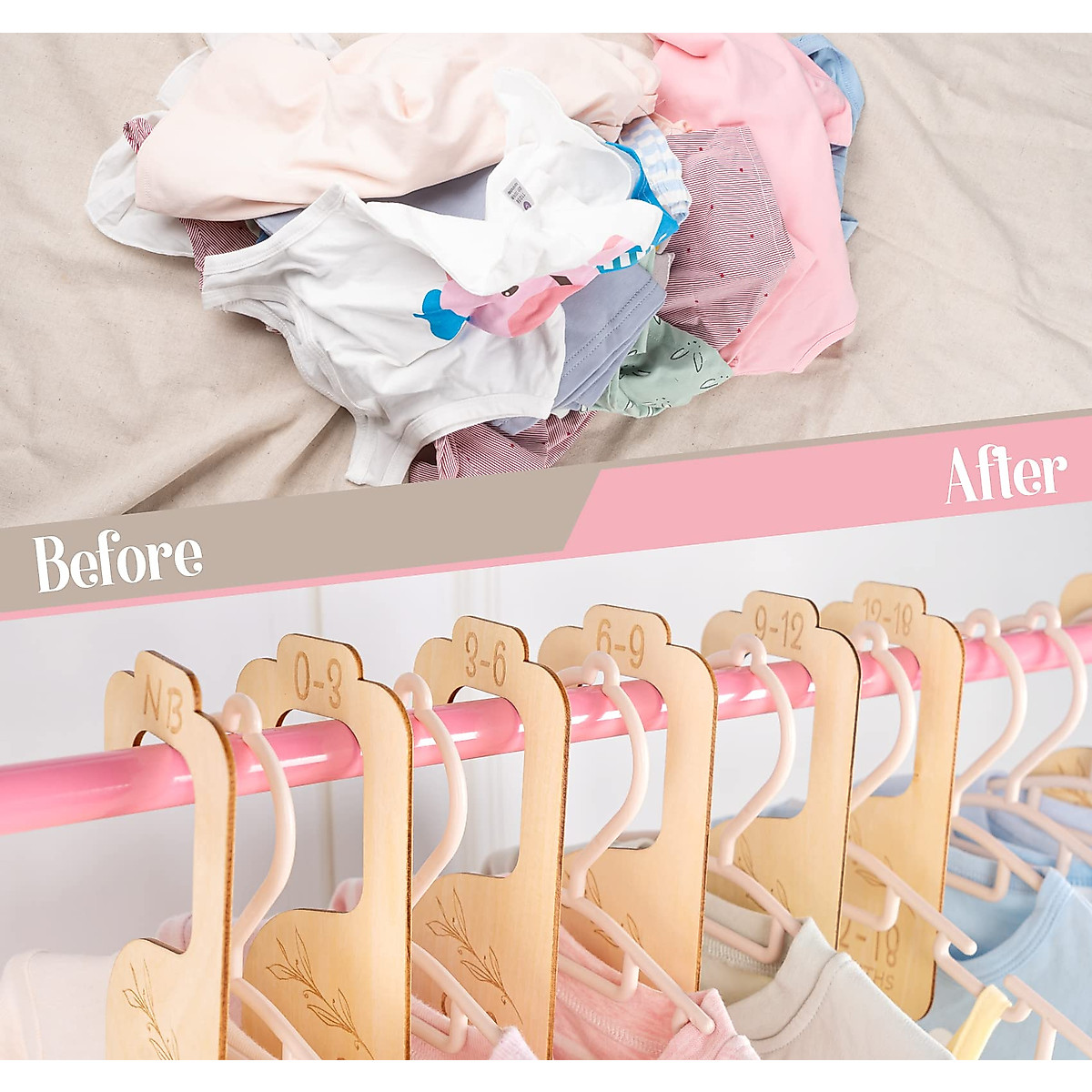 ABSOFINE Baby Closet Dividers, 8PCS Wooden Double Nursery Closet Size Dividers, Baby Closet Organizer Closet Dividers from Newborn to 24 Months for Baby Girls or Boys