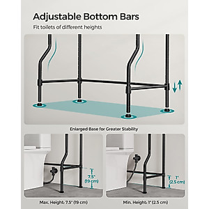 SONGMICS 4 Tier Over The Toilet Storage, Metal Storage Rack, Adjustable Shelves, 4 Hooks, Roll Holder, Space-Saving Bathroom Storage Shelf Organizer, 11.8 x 24.8 x 69.3 Inches, Black UBTS013B01