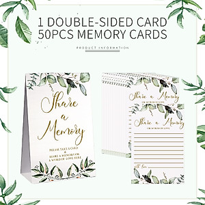 50 Pcs Share a Memory Cards and Greenery Place Cards Seating Place Cards Greenery Eucalyptus for Graduation, Wedding, Bridal Shower, Birthday Party, Celebration Anniversary, Funeral (Gold Font)