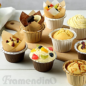 Framendino, Pack of 150 Tulip Shaped Baking Cups Brown Color Baking Cupcake Wrappers Grease Proof Muffin Paper Liners for Birthday Party Wedding Supply Decor