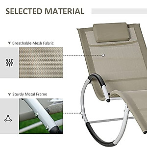 Outsunny Outdoor Rocking Chair with Detachable Pillow, Zero Gravity Patio Chaise Sun Lounger Chair with Breathable Mesh Fabric, and Curved Armrests for Lawn, Garden or Pool, Sand