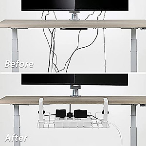 Under Desk Cable Management Tray 2 Packs, 40 cm Under Desk Cord Organizer with Clamp Mount System for Wire Management, Metal Wire Cable Holder for Desks, Offices and Kitchens, No Need to Drill Holes