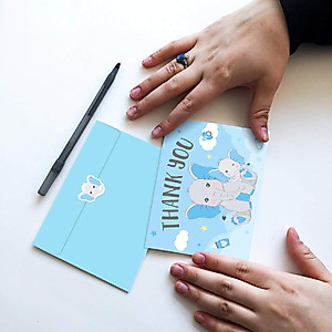 Baby Shower Thank You Cards 24pcs Elephant Baby Shower for boy Thank You Card with Envelopes & Stickers Blue Little Peanut Baby Shower Thank You Cards Boy Baby Birthday Favors Gift Cards