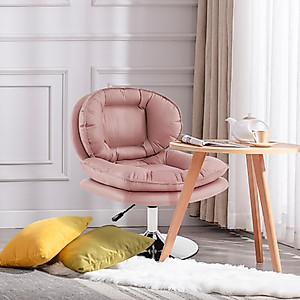 MCombo Swivel Accent Chair with Height Adjustment, Upholstered Desk Chair for Living Room Office 4846 4473 (Round Base, Pink)