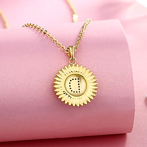 925-Sterling-Silver Initial Letter Sunflower Necklaces - 18K Gold A-Z Letters Pendant Necklace You Are My Sunshine Flower with Cubic Zirconia Jewelry Mother's day Gifts for Women Girls