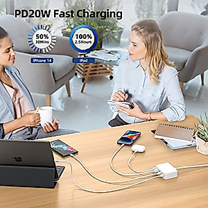 USB C Charger, 100W GaN 6 Port PD USB C and QC USB A Wall Charger Adapter Plug Cube, Super Fast Type C Charging Station Hub for iPhone 14 13 12 Pro Max, iPad, Samsung Galaxy, Pixel, 5ft Extension Cord
